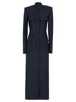 LES FILLES D'EVA Wool Pocket Shirt Dress - Blue