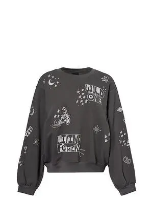 MOTHER The Drop Square Inset Printed Cotton-jersey Sweatshirt - Wild Ones