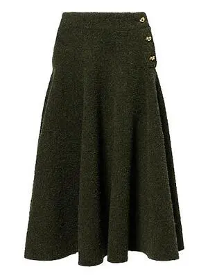 Bottega Veneta Knitted Bouclé Flared Midi Skirt - Dark Green