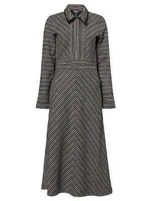 ME+EM Striped Tweed Knitted Midi Dress - Black Multi