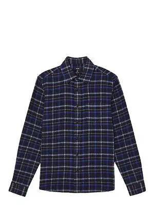 REISS Sam Checked Woven Overshirt - Navy