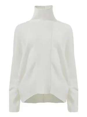 LEEM Ribbed High-neck Knitted Jumper - White