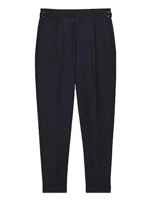 REISS Tapered-leg Stretch Cotton-blend Trousers - Navy