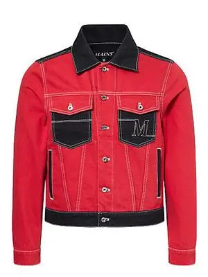 MAINS Logo Contrast-stitch Denim Jacket - Red