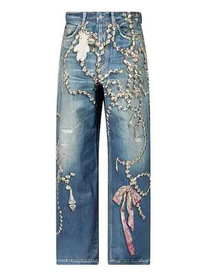 Acne Studios Graphic-print Wide-leg Denim Jeans - Mid Blue