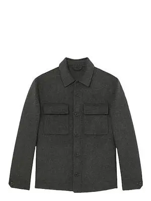 REISS Net Chest-pocket Wool-blend Overshirt - Charcoal Grey