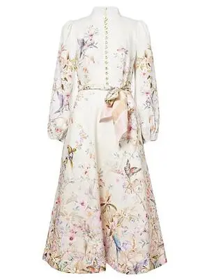 Zimmermann Floral Linen Midi Dress - Cream Aviary