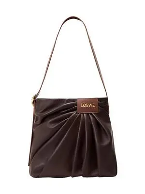 Loewe Draped Leather Tote - Dark Chestnut