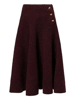 Bottega Veneta Bouclé Flared Knitted Midi Skirt - Oxblood Melange