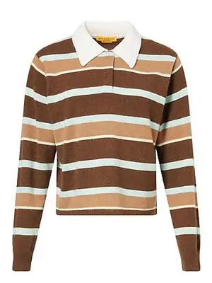 Guest In Residence Cropped Striped Cashmere Rugby Shirt - Chestnut Combo