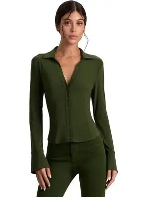 Alice + Olivia Freya Fitted Button-down Top - Green