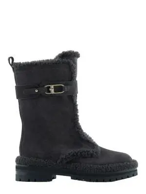 Giorgio Armani Neve Suede And Shearling Sheepskin Ankle Boots - Red