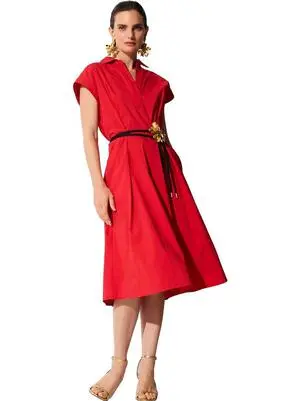 Natori Tech Cotton Taffeta Shirtdress - Red