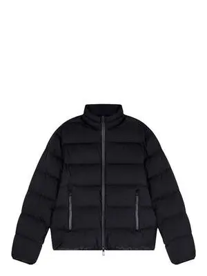 Emporio Armani Water-repellent Quilted Nylon Down Jacket With Jacquard Logo - Black