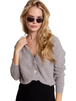 The Shirt By Rochelle Behrens Cashmere V-neck Cardigan - Heather Grey