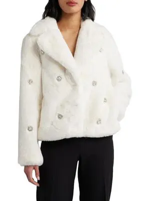 CECE DUPRAZ Embellished Faux Fur Coat - Ivory