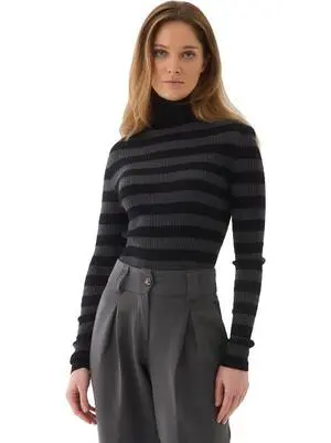 Majestic Filatures Merino Superfine Rib Knit Turtleneck - Noir/anthracite Chine