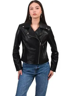FURNIQ UK Leather Biker Jacket - Black