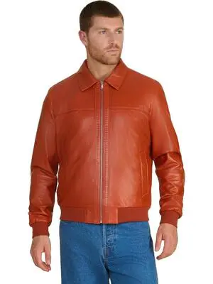 FURNIQ UK Leather Bomber Jacket Whiskey