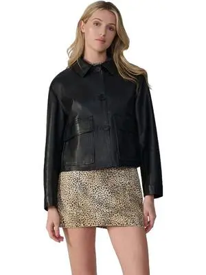 FURNIQ UK Ella Leather Cropped Jacket - Black