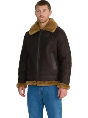 FURNIQ UK Rupert Shearling Aviator Jacket - Brown
