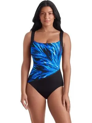 SHAPESOLVER SPORT Squareneck One-piece Swimsuit - Blue Electrifying