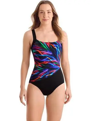 SHAPESOLVER SPORT Squareneck One-piece Swimsuit - Multi Electrifying