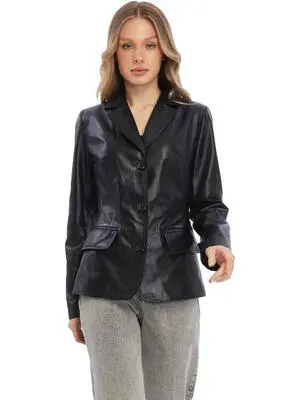 FURNIQ UK Esther Leather Blazer Black