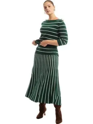 JUNE + VIE Striped Knit Midi Skirt Rain Forest Stripe