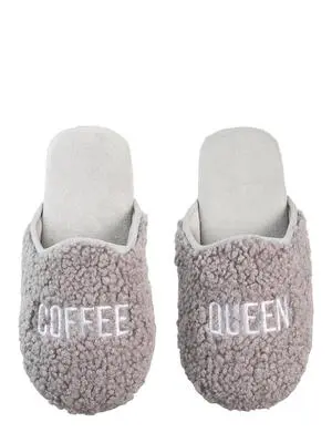 TOTALEE GIFT Coffee Queen Fabric Slippers - Grey