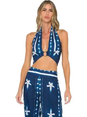 JBQ Nandy Halter Crop Top - Indigo Shibori