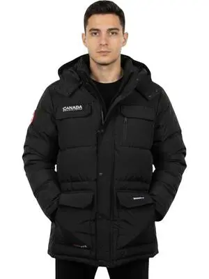 CANADA WEATHER GEAR Heavyweight Hooded Puffer Parka Jacket Black