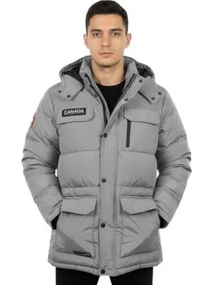 CANADA WEATHER GEAR Heavyweight Hooded Puffer Parka Jacket Smoke