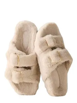 HAVEN WELL WITHIN Faux Fur Buckle Slipper - Cafe Latte