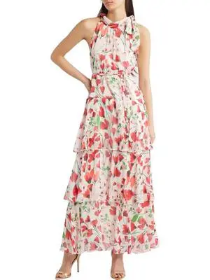 Julia Jordan Floral Sleeveless Tiered Maxi Dress - Ivory Multi