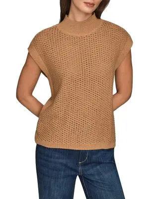 Donna Karan New York Open Stitch Cap Sleeve Sweater - Fawn
