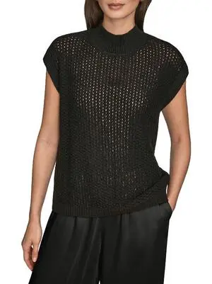Donna Karan New York Open Stitch Cap-sleeve Sweater - Black