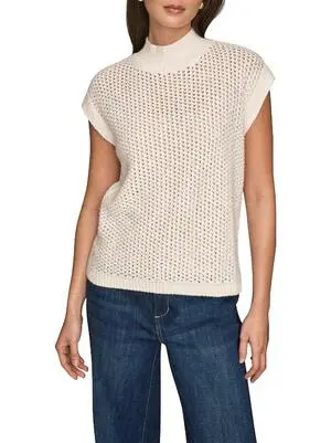 Donna Karan New York Open Stitch Cap-sleeve Sweater - Cream