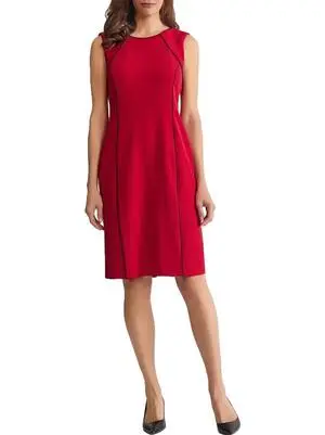 KASPER Piping Sleeveless Sheath Dress - Fire Red/black