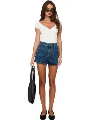 Princess Polly High-waisted Denim Shorts - Blue