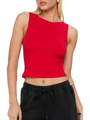 Princess Polly Bleeker Boat Neck Stretch Cotton Crop Tank - Red