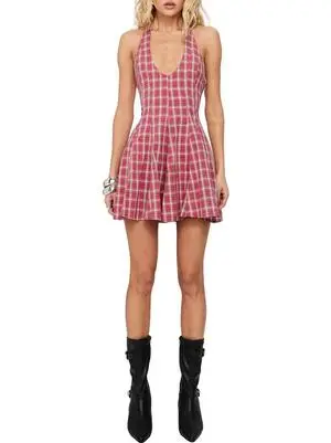 Princess Polly Plaid Halter Minidress - Red Check