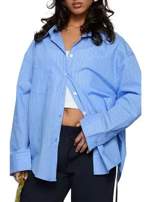 Princess Polly Kodhi Oversized Pinstripe Button-up Shirt - Blue Stripe
