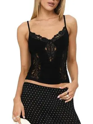 Princess Polly Rhiara Lace Trim Fitted Camisole - Black