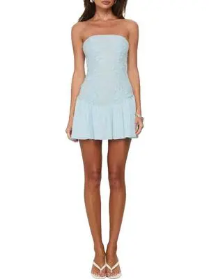 Princess Polly Envie Floral Appliqué Strapless Minidress - Blue