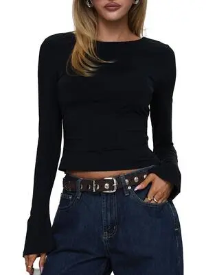 Princess Polly Harpur Long Sleeve Open Back Crop Top - Black