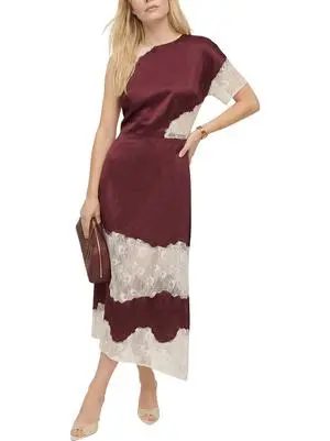 LILY AND LIONEL Selma Lace Insert Maxi Dress Burgundy