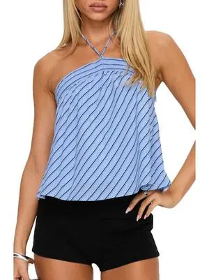 Princess Polly Striped Halter Top - Blue Stripe