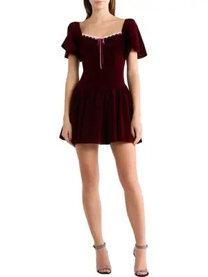 ALL IN FAVOR Flutter Sleeve Minidress - Wine