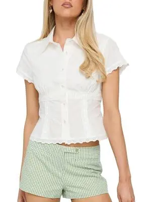 Princess Polly Eyelet Short Sleeve Shirt - White